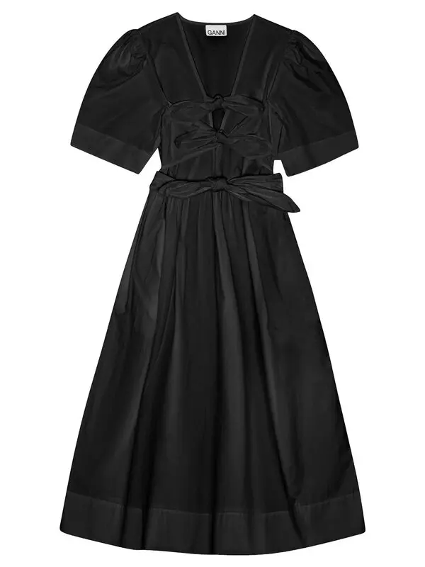 GANNI Stretch Cotton Midi Dress - Black
