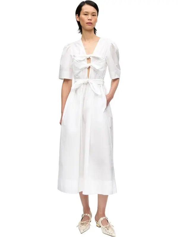 GANNI Stretch Cotton Midi Dress - White