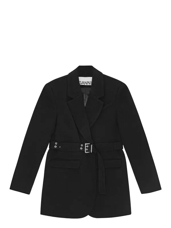 GANNI Bonded Crepe Belted Blazer - Black