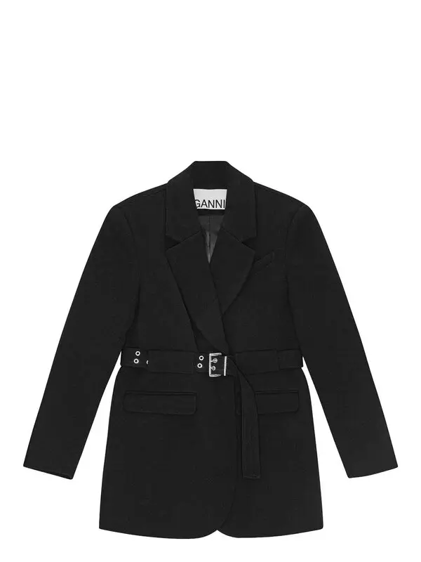 GANNI Bonded Crepe Belted Blazer - Black