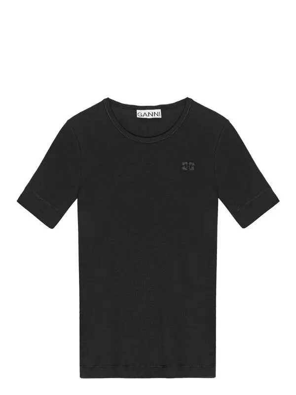 GANNI Ribbed T-shirt - Black
