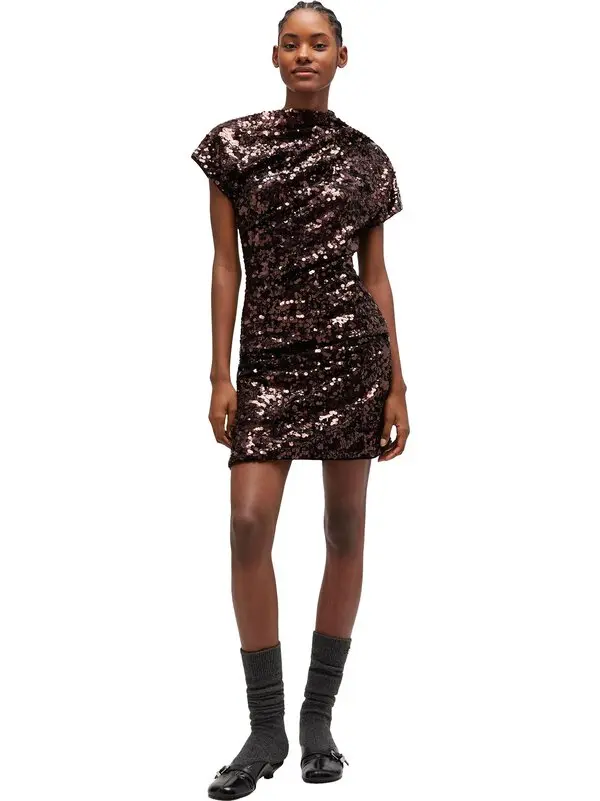 GANNI Sequined Mini Dress - Brown