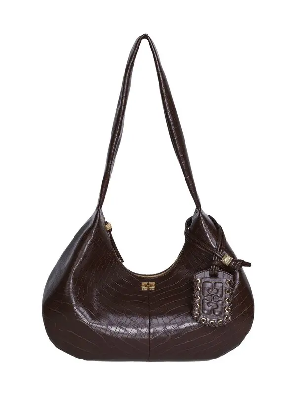GANNI Croco Medium Hobo Bag - Brown