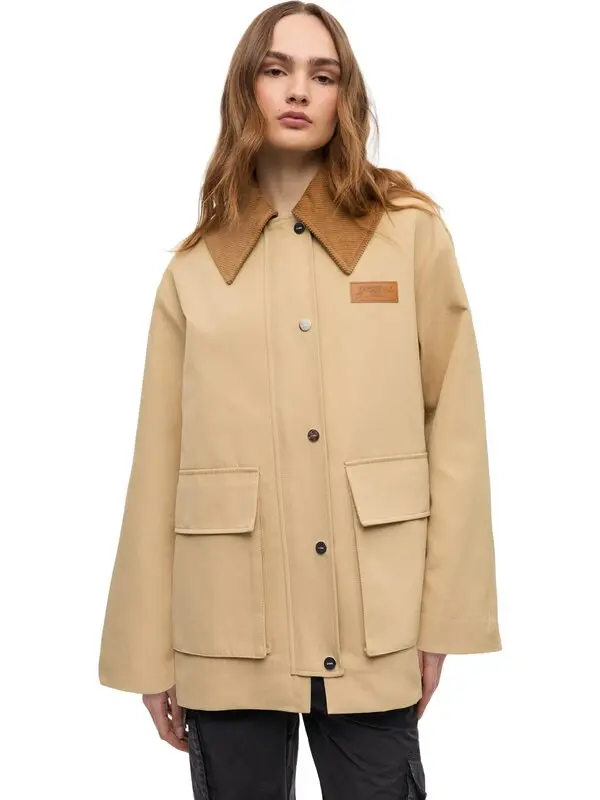 GANNI Twill Midi Jacket - Beige