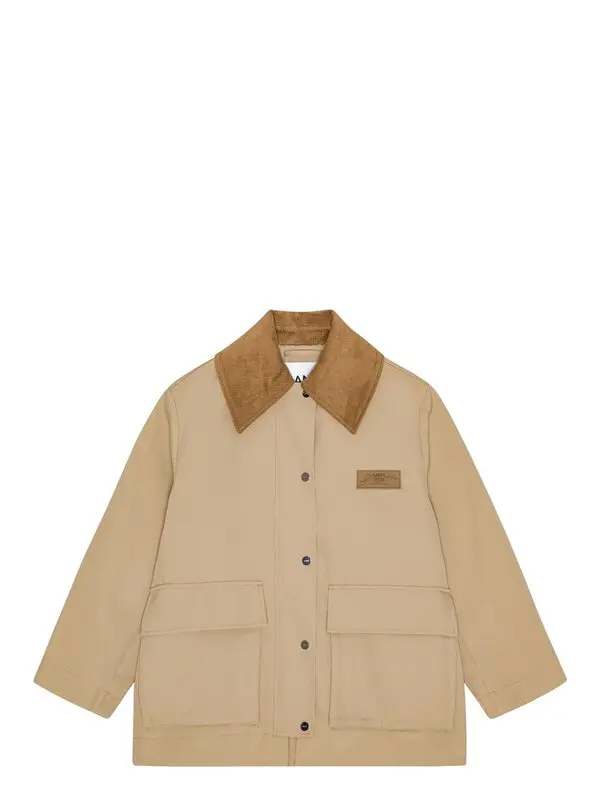 GANNI Twill Midi Jacket - Beige