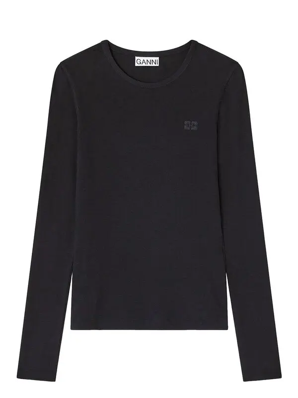 GANNI Ribbed Long-sleeve Top - Black