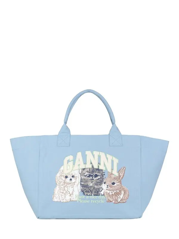 GANNI Animal Print Tote - Blue