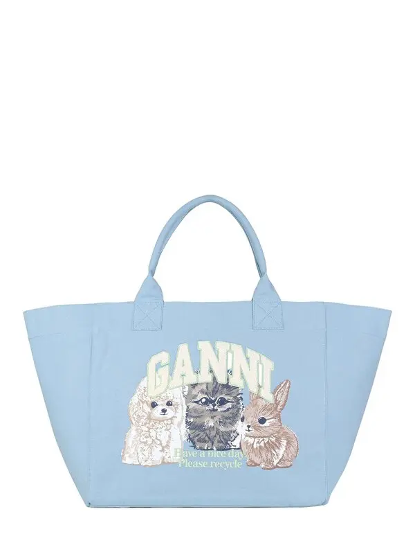 GANNI Animal Print Tote - Blue