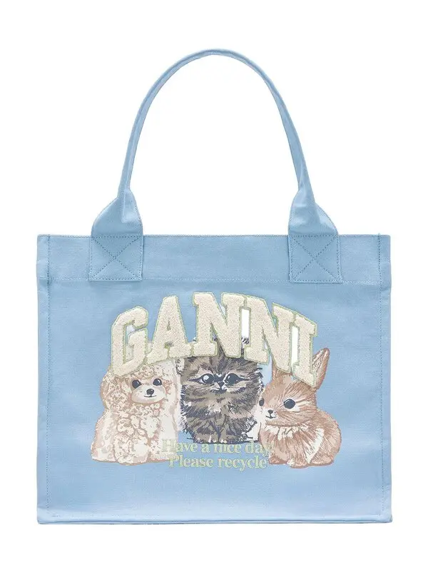 GANNI Animal Print Large Tote - Blue