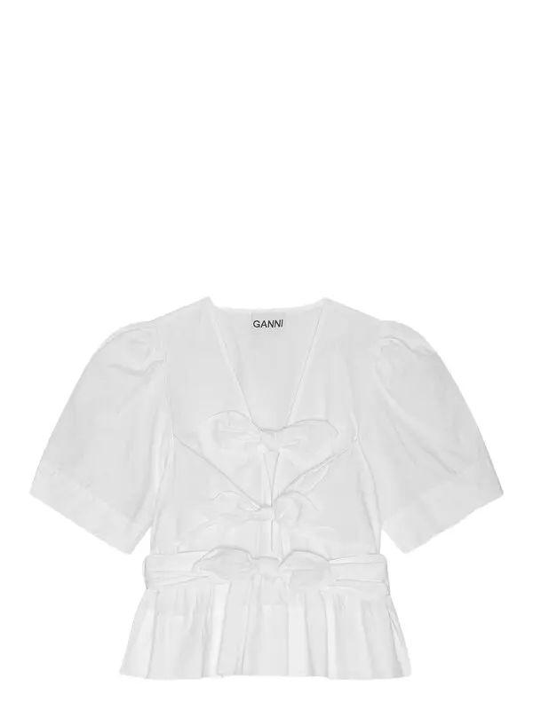 GANNI Washed Stretch Cotton Tie Strap Blouse - White