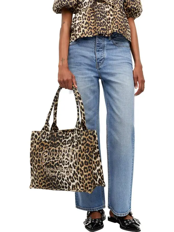 GANNI Leopard Print Canvas Tote Bag - Mixed
