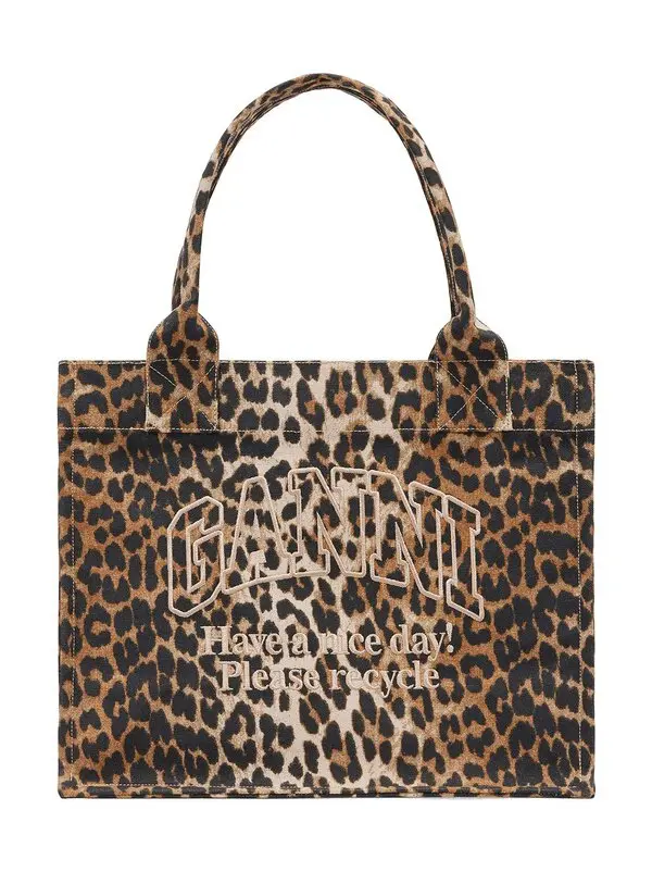 GANNI Leopard Print Canvas Tote Bag - Mixed