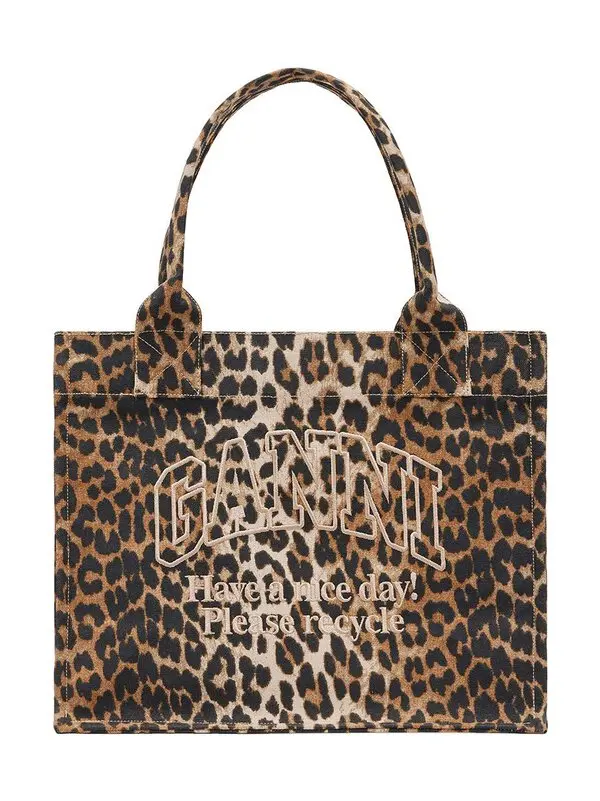 GANNI Leopard Print Canvas Tote Bag - Mixed