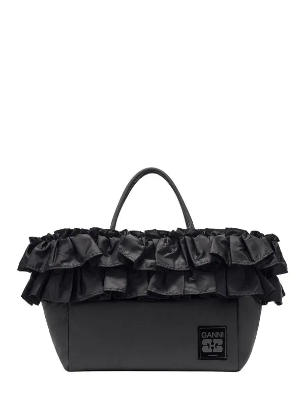 GANNI Xxl Ruffle Tote - Black