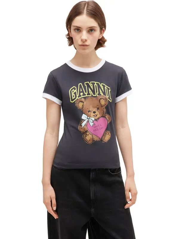 GANNI Cropped Teddy T-shirt - Mixed
