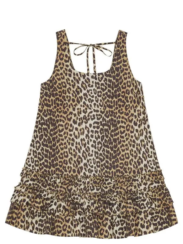 GANNI Leopard Cotton Poplin Mini Dress - Mixed
