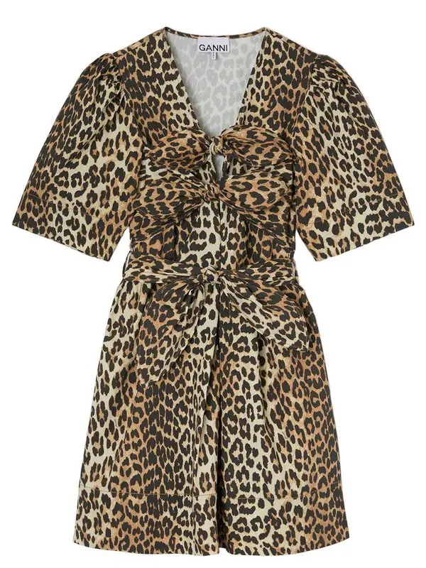 GANNI Leopard Cotton Mini Dress - Mixed