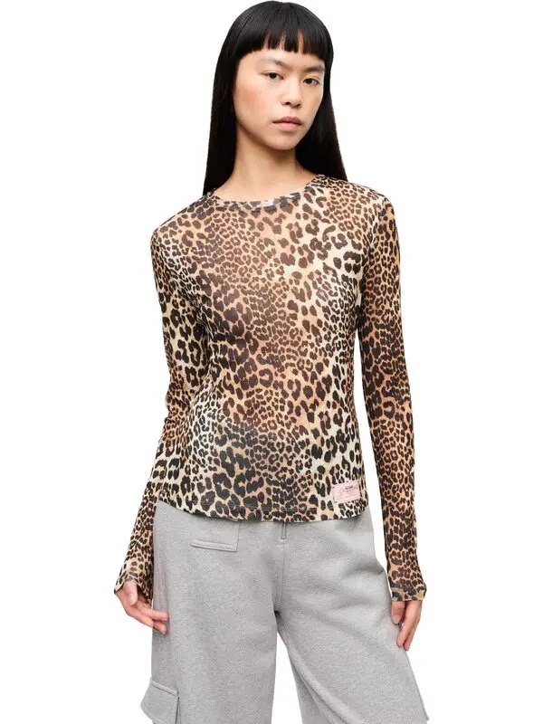 GANNI Leopard Printed Mesh Top - Mixed