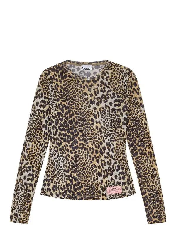 GANNI Leopard Printed Mesh Top - Mixed
