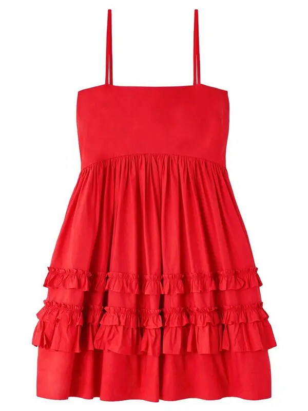 GANNI Printed Floral Belted Midi Dress - Red