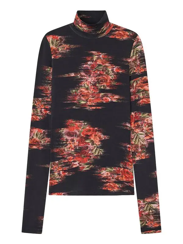 GANNI Floral Jersey Turtleneck - Black