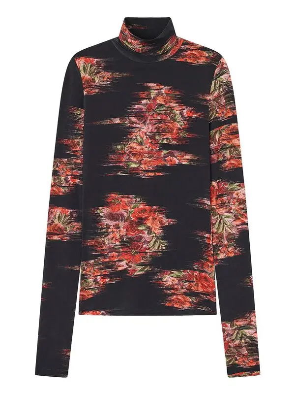 GANNI Floral Jersey Turtleneck - Black