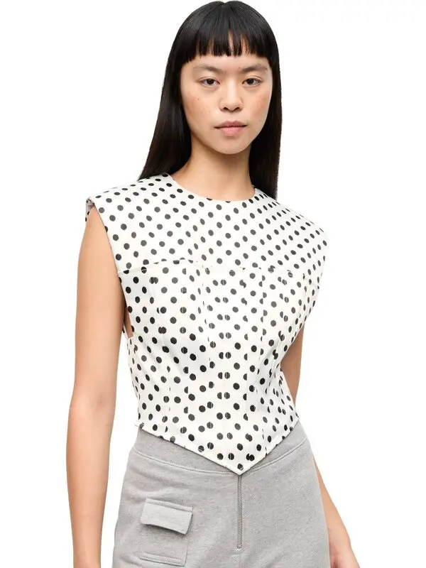 GANNI Polka-dot Satin Corset Blouse - White