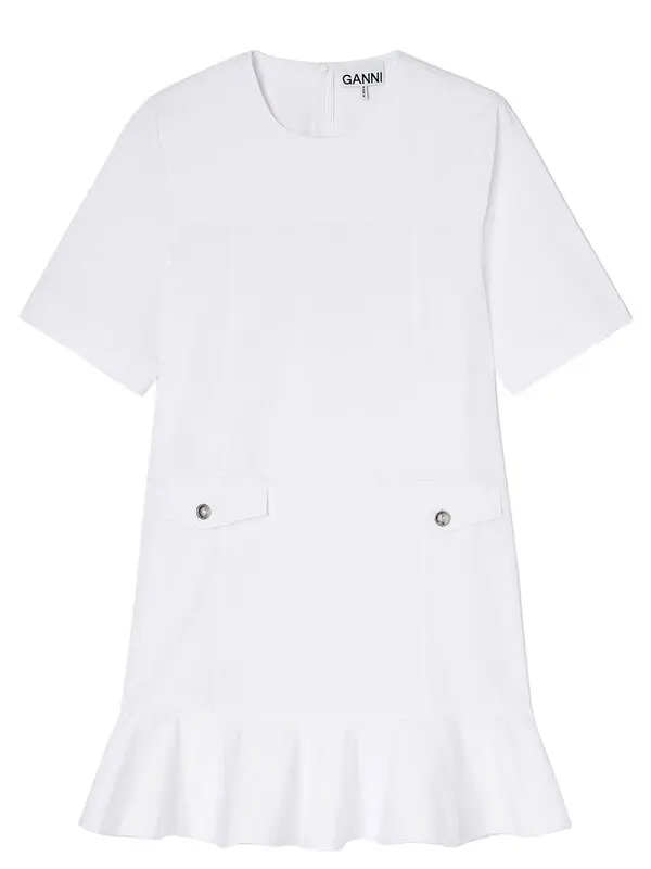 GANNI Stretch Cotton Mini Dress - White