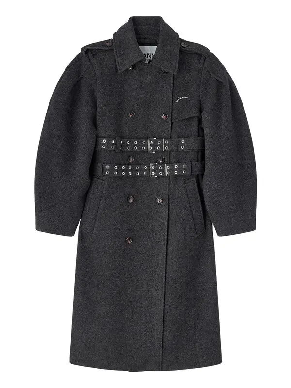 GANNI Wool Trench Coat - Mixed