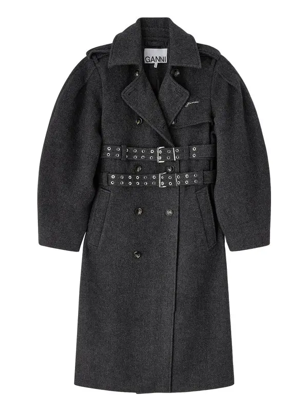 GANNI Wool Trench Coat - Mixed