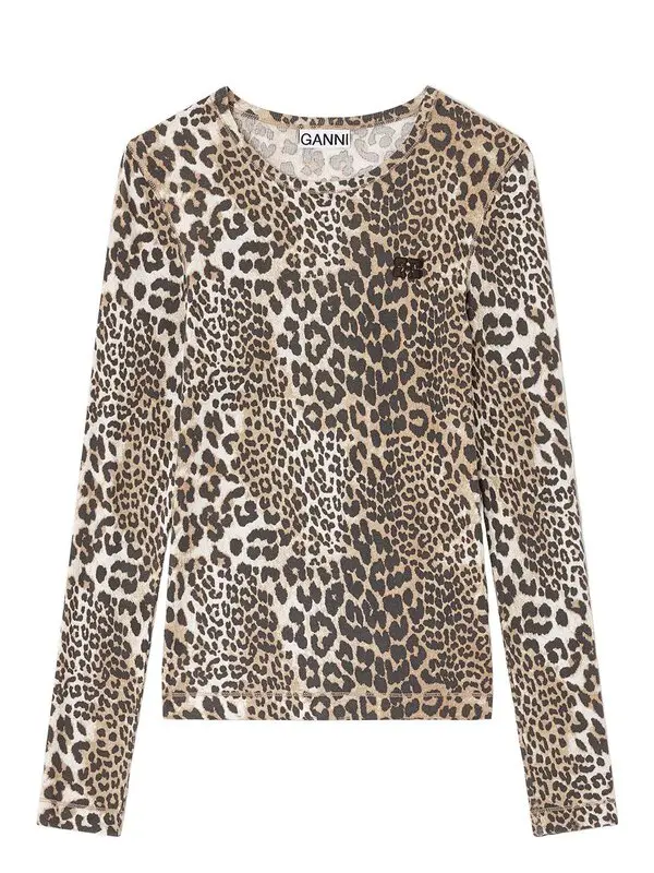 GANNI Leopard Print Long-sleeve Top - Mixed
