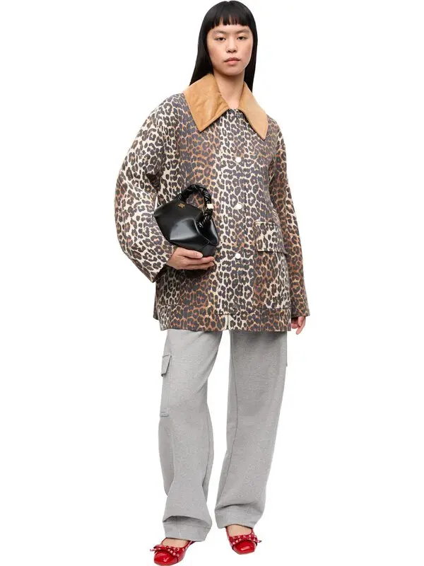 GANNI Leopard Printed Canvas Midi Jacket - Brown