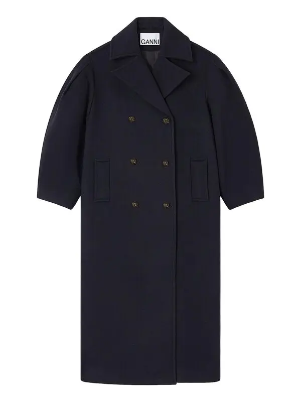 GANNI Oversized Wool Pea Coat - Navy