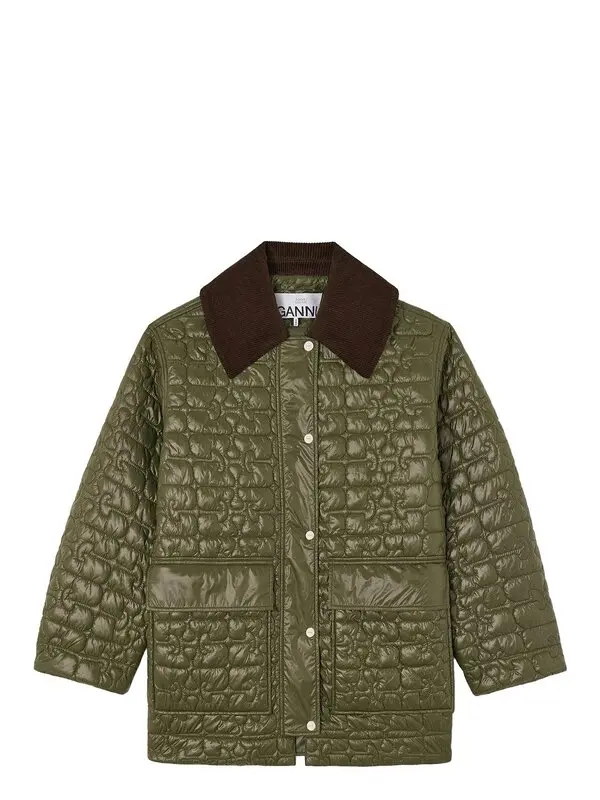 GANNI Quilted Midi Jacket - Green