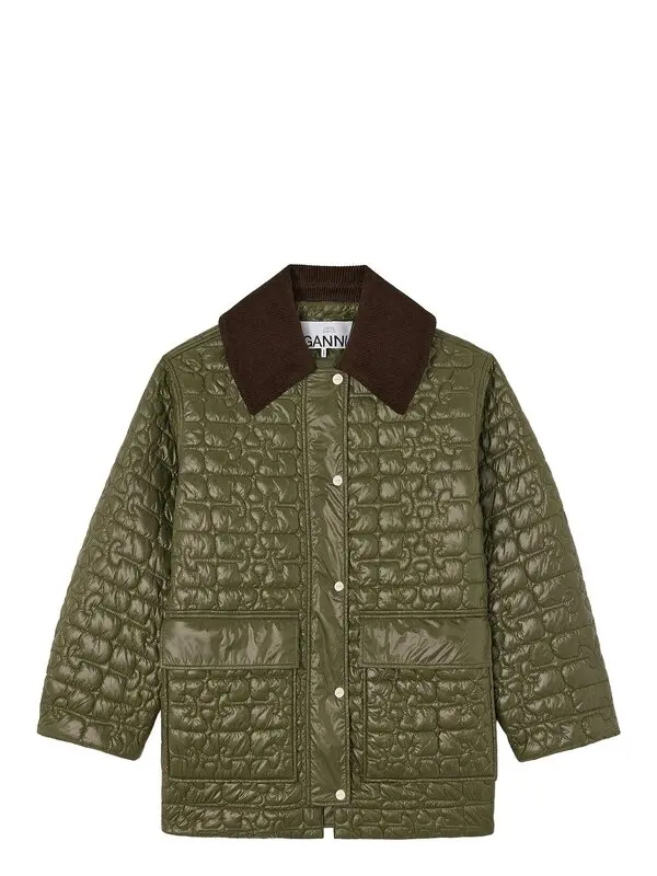 GANNI Quilted Midi Jacket - Green