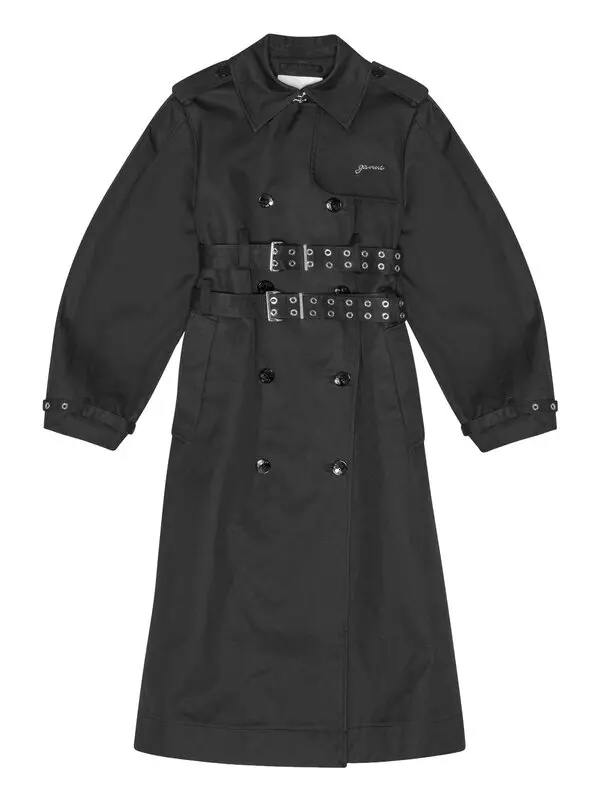 GANNI Bonded Cotton Trench Coat - Black
