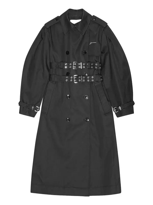 GANNI Bonded Cotton Trench Coat - Black