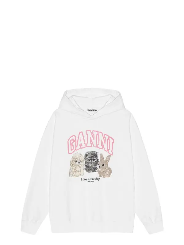 GANNI Animal Print Hoodie - White