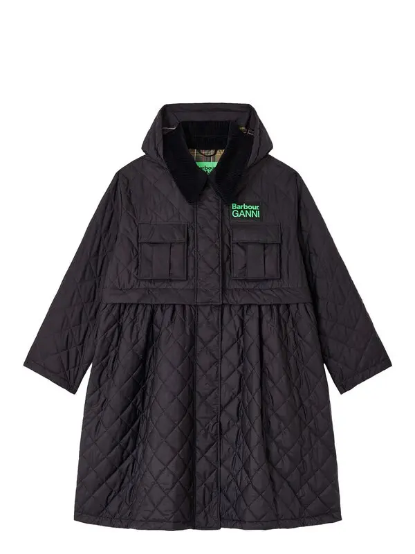 GANNI X Barbour Quilted Long Coat - Black