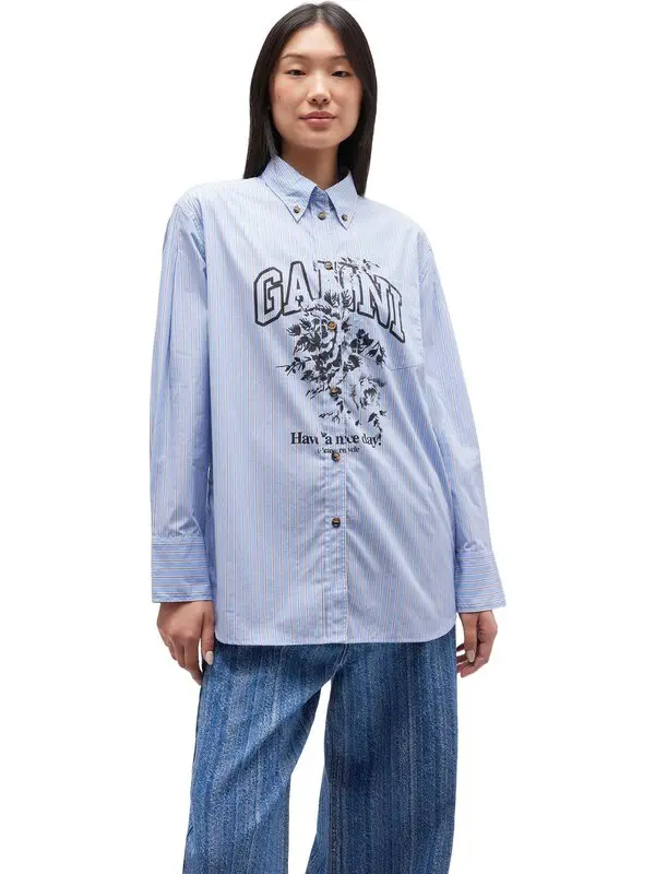 GANNI Striped Logo Shirt - Blue