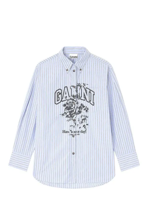 GANNI Striped Logo Shirt - Blue