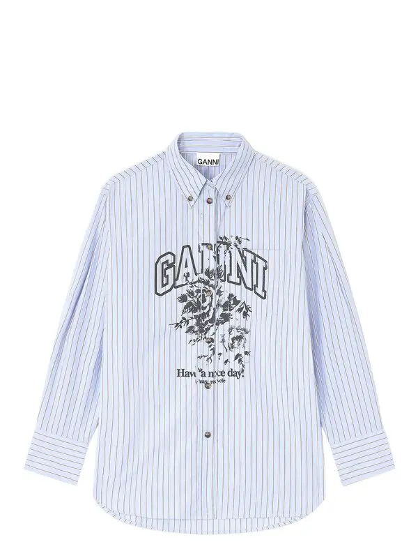 GANNI Striped Logo Shirt - Blue