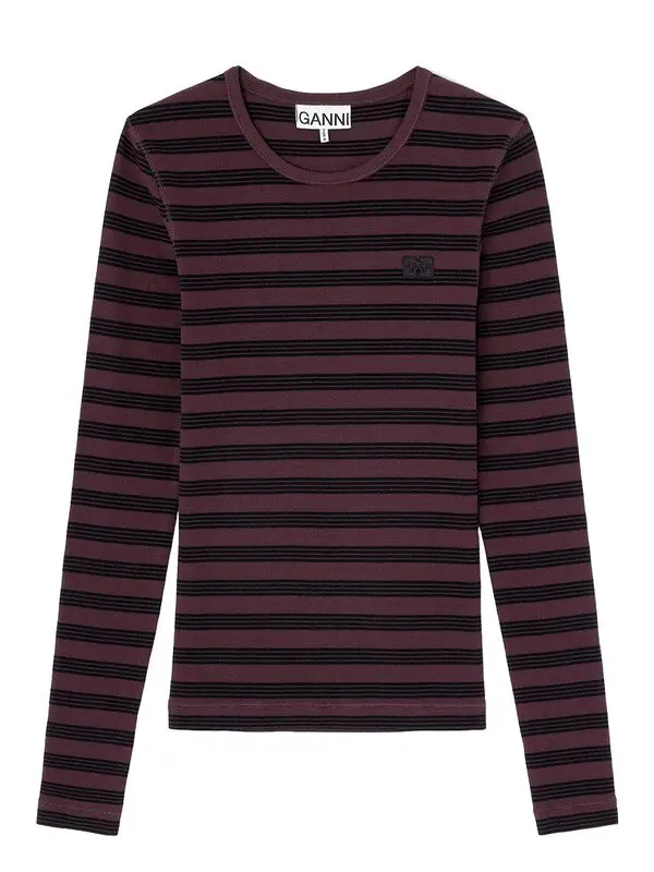 GANNI Stripe Rib Long-sleeve - Brown