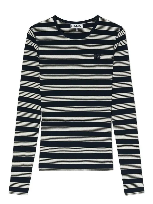 GANNI Stripe Rib Long-sleeve - Navy