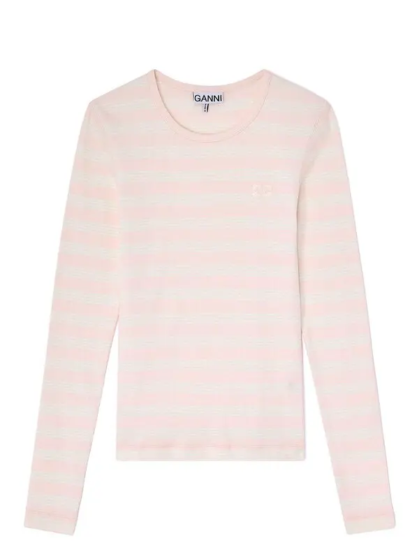 GANNI Stripe Rib Long-sleeve - Pink