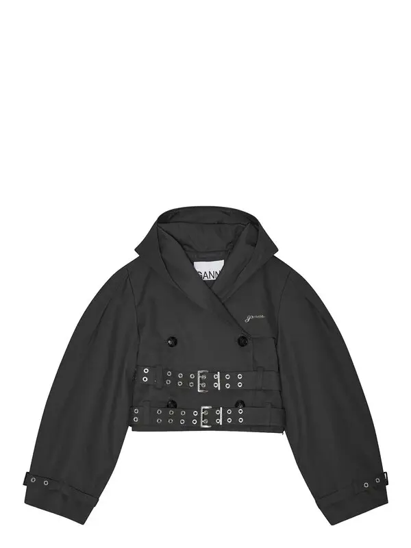 GANNI Bonded Cotton Short Trench Jacket - Black
