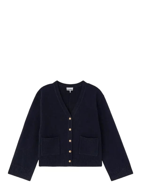 GANNI Classic Wool Cardigan - Navy