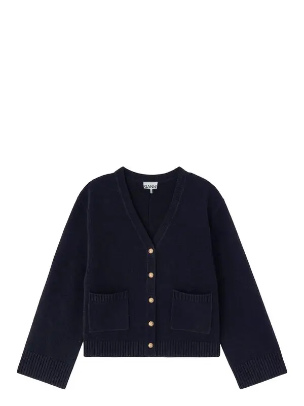 GANNI Classic Wool Cardigan - Navy