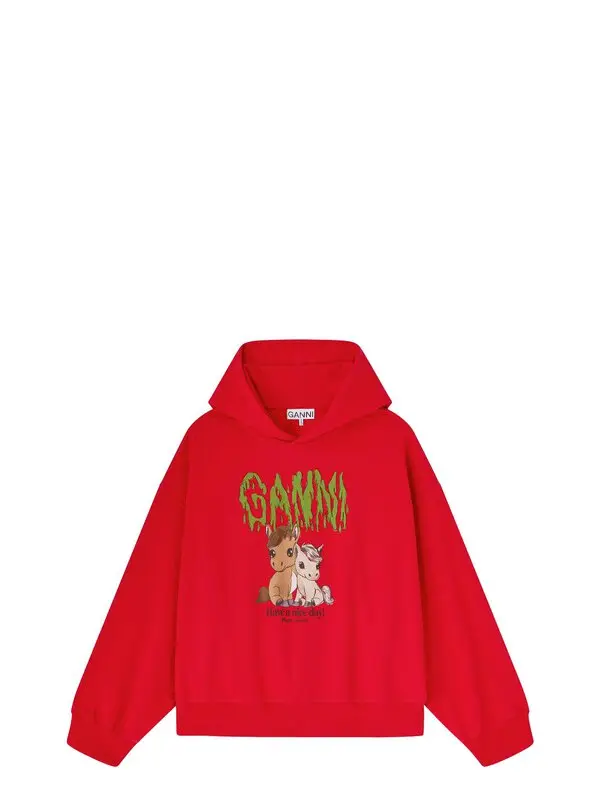 GANNI Graphic Cropped Hoodie - Red