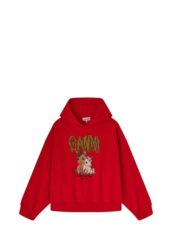 GANNI Graphic Cropped Hoodie - Red